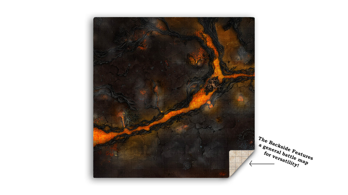 Lava Cavern TTRPG Battle Map | Double-Sided | 2ft x 2ft – Jankmats